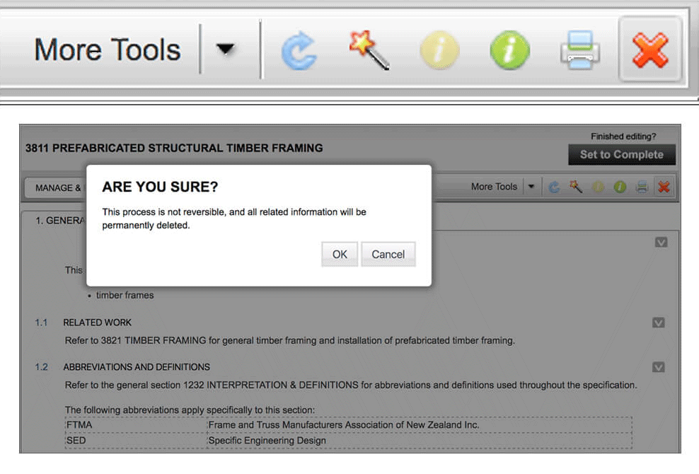 The Work Section Toolbar - Masterspec